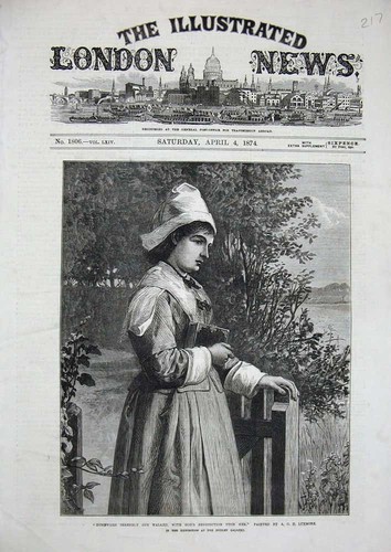 Old Antique Print Woman Country Church Gate Benediction 1874 Luxmore ...