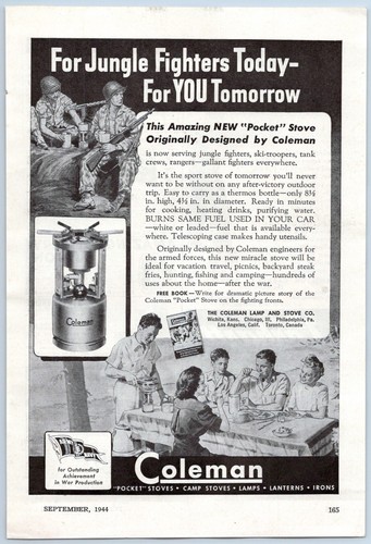1944 Coleman Pocket Stove Vintage Ad Camping Jungle Fighters War Time ...