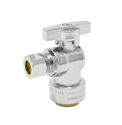 1/2'' Push(inlet) x 3/8'' OD(outlet) 1/4 Turn Push Fit Angle Stop, 5 ...