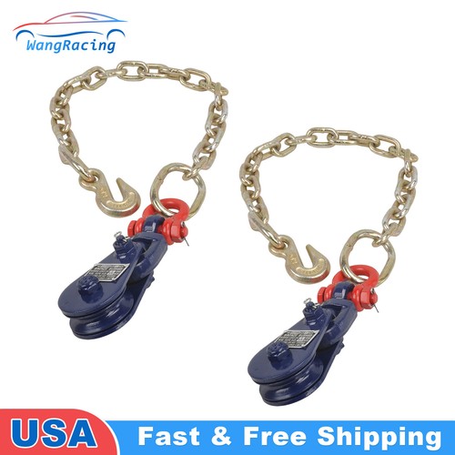 3/8" X 2' Tow Chain w/ Snatch Block Sheave 2 Ton Truck Rollback Wrecker ...
