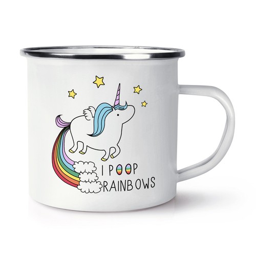 Unicorn I Poop Rainbows Retro Enamel Mug Cup - Magical Animal Poo Funny ...