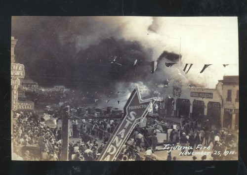 REAL PHOTO TIJUANA MEXICO DOWNTOWN STREET SCENE FIRE DISASTER POSTCARD ...