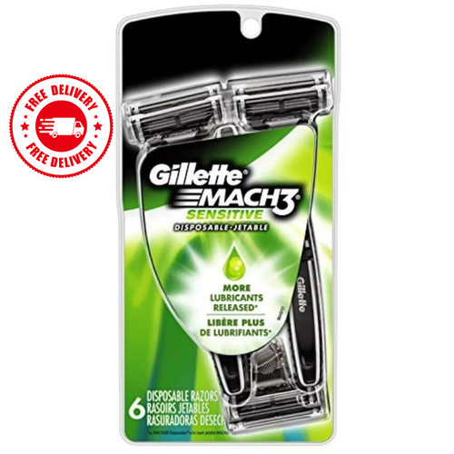 Gillette Mach 3 Sensitive Disposable Razor 6 Count - Green | eBay