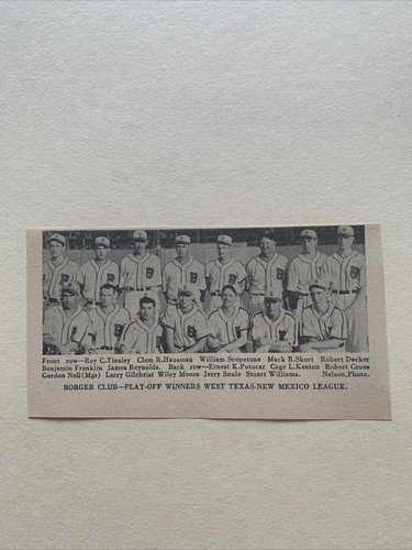 Borger Gassers TX Texas Wilcy Moore Clem Hausmann 1940 Baseball Team ...