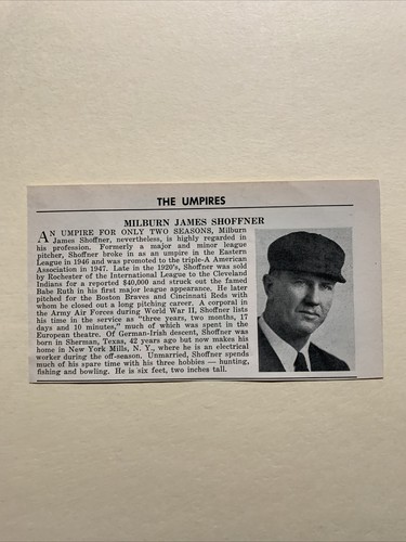 Milburn James Shoffner Umpire 1948 AA Minor League Baseball Panel | eBay