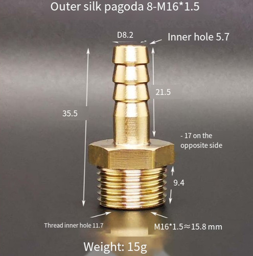 Brass Male Thread M18 M18x1.5 to 8mm 5/16" in Hose Barb Fitting Adapter ...