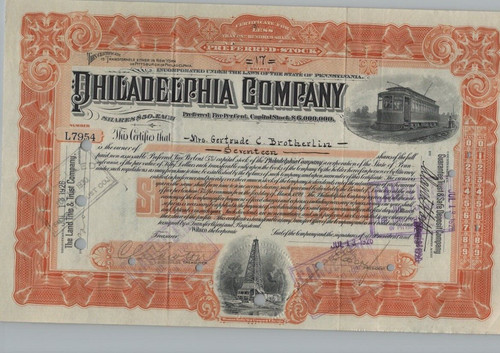 PHILADELPHIA COMPANY.......1926 PREFERRED STOCK CERTIFICATE | eBay