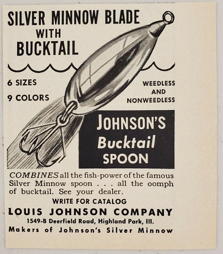 1961 Print Ad Johnson's Bucktail Spoon Fishing Lures Louis Highland ...