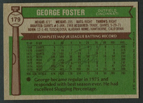 George Foster #179 signed autograph auto 1976 Topps Baseball Trading ...