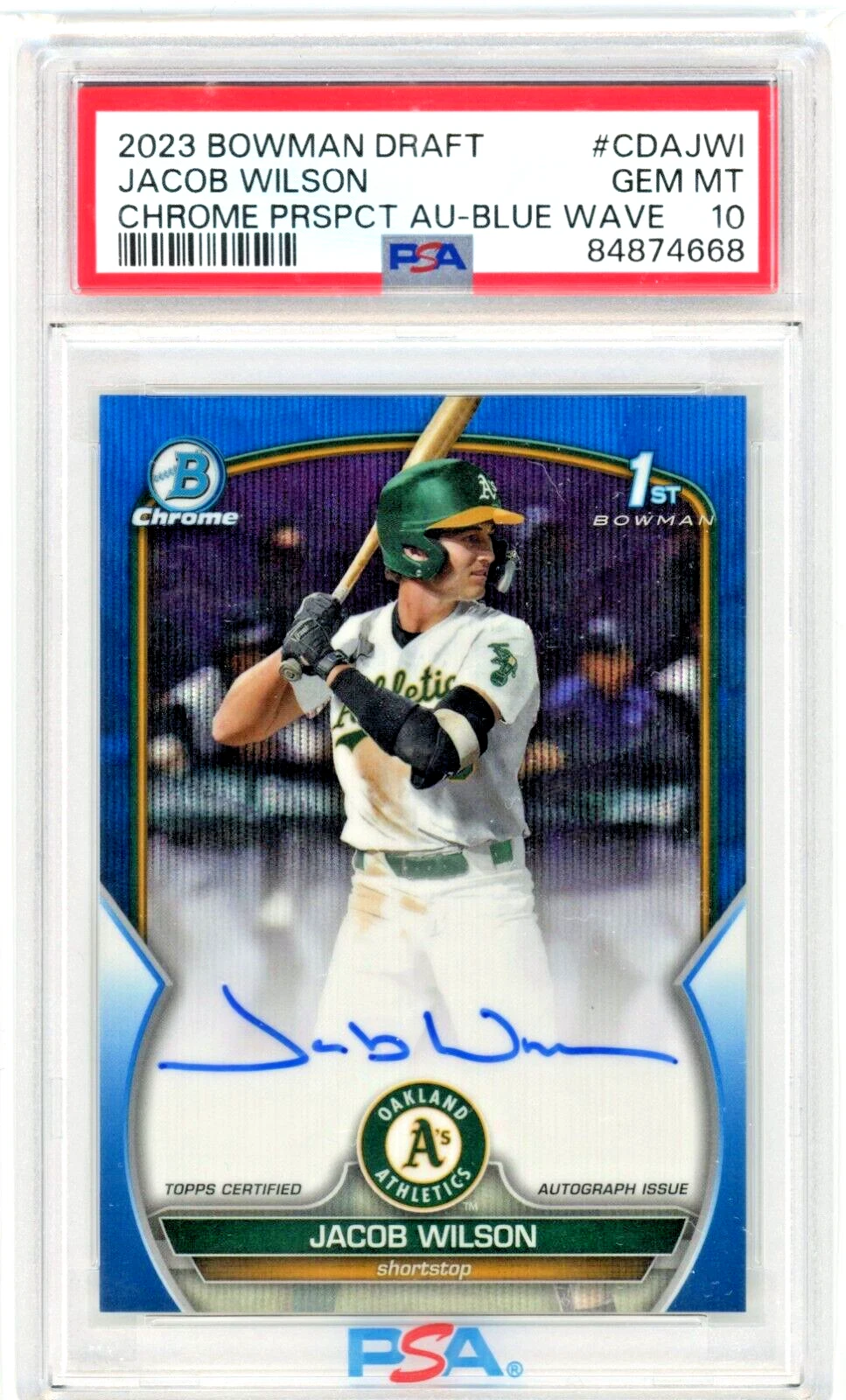 Jacob Wilson 2023 Bowman Draft #CDA-JWI Chrome DP Auto - Blue Wave ...