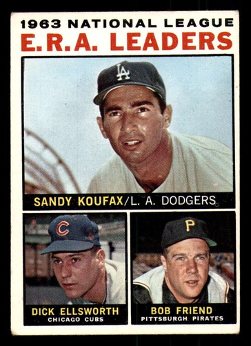 1964 Topps #1 Sandy Koufax/Dick Ellsworth/Bob Friend NL E.R.A. Leaders ...