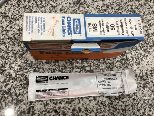 Lot of 9 NEW Hubbell 50AMP Type MS Fuse Links 23in Button Head M50MSA23 ...