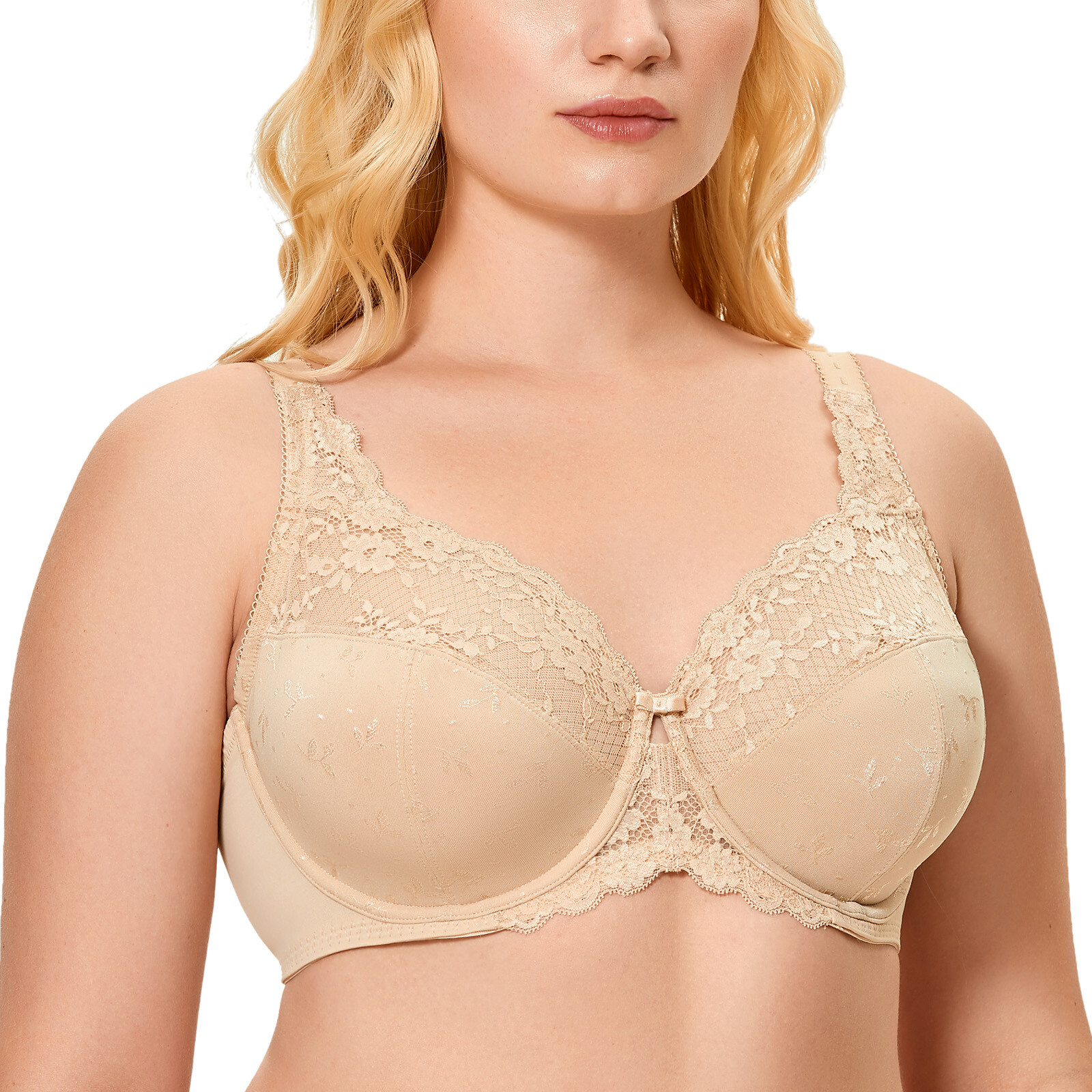 Delimira Womens Wireless Lace Plus Size Bra Sexy Unlined Full Coverage