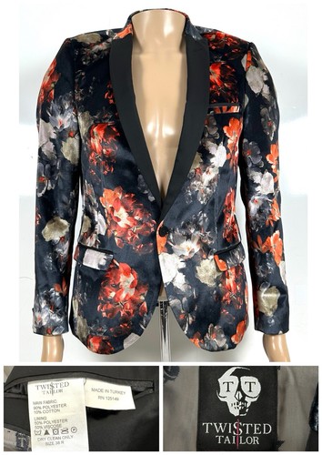 Twisted Tailor Blazer Mens 38R Crushed Velvet Dinner Jacket Party Skull ...