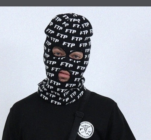 FTP,All Over Logo Ski Mask,3 Whole Ski Mask, F**k The Population, Black ...