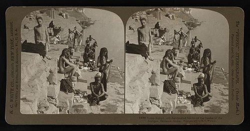 India Long-haired, ash-besmeared fakirs on the banks of the Gange - Old ...
