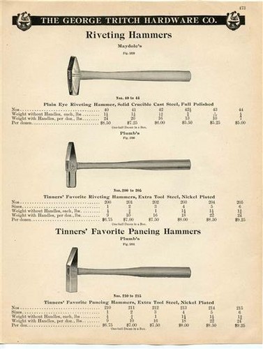 The George Tritch Hardware Co Riveting & Tinner's Hammers Catalog Page ...