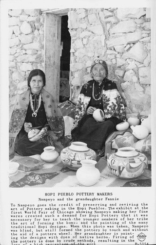 Hopi Pueblo Pottery Makers Nampeyo and the Granddaughter Fannie ...
