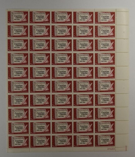 US SCOTT 1230 PANE OF 50 CAROLINA CHARTER STAMPS 5 CENT FACE MNH | eBay