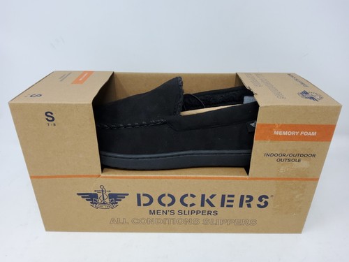 Dockers Mens Slippers Memory Foam Black Indoor Outdoor Small (7/8 ...