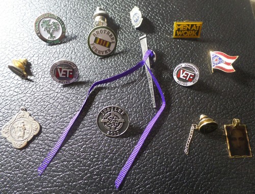 Collection of 11 Adornment Items Including Lapel Pins and Religious ...