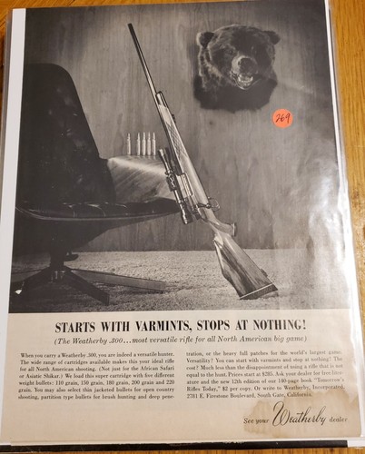 MAN CAVE ART- Vintage Advertising 1962 Weatherby MK.V Rifles #269 | eBay