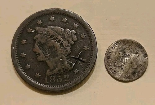 1852 3 Cent Silver Piece and 1852 large cent( set of two coins) | eBay