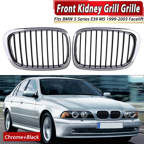 Chrome Front Grille Black Slats Grill For BMW E39 525i 528i 530i 540i ...