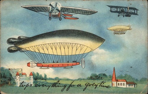 Antique Postcard FUTURISTIC Blimp Dirigible Airship Airplanes | eBay