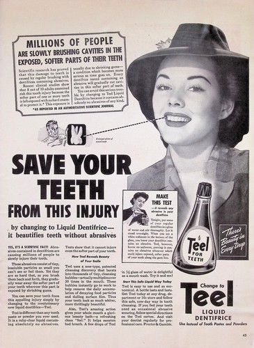 VINTAGE 1940s Print Ad ~ Teel Liquid Dentifrice ~ Use Instead of Tooth ...