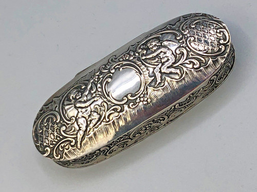 Sterling Silver Box with German Hallmarks and Cherub design 4" x 1.5 ...