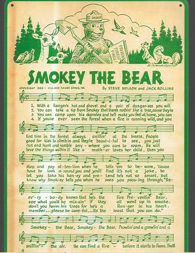 SMOKEY THE BEAR SONG - Sheet Music - Tin Sign 12'' X 8'' NEW - FREE ...