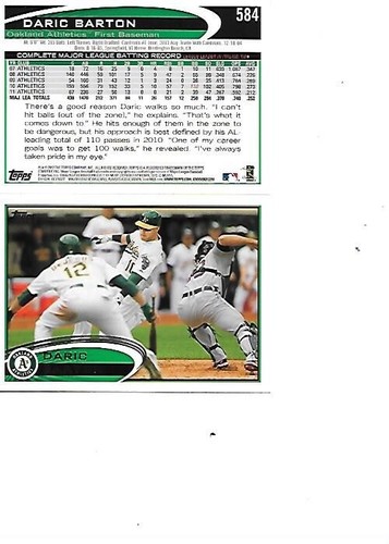 Daric Barton 2012 Topps Baseball Card #584 Oakland Athletics 2 card lot ...