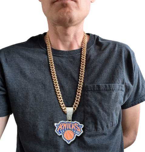 NEW YORK KNICKS GEM NECKLACE Gold Bling Basketball Hip Hop Pendant & 28 ...