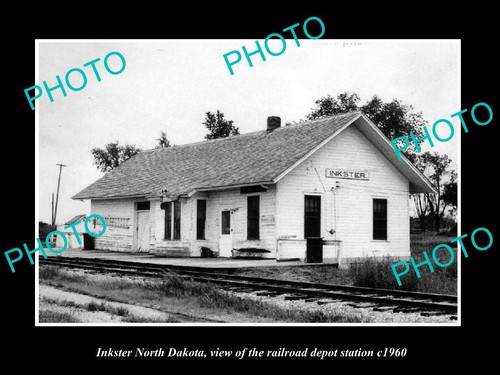 OLD POSTCARD SIZE PHOTO OF INKSTER NORTH DAKOTA RAILROAD DEPOT STATION ...
