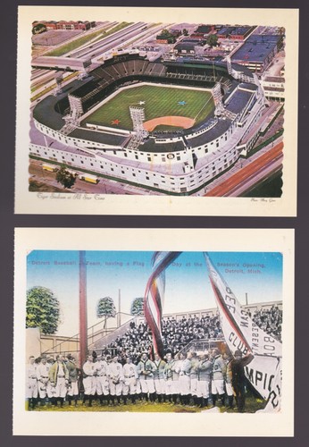 2 Postcards DETROIT TIGERS Navin Field 1912 + Briggs Stadium 1938 white ...