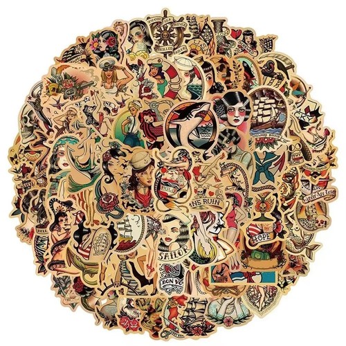 100pc RETRO TATTOO STYLE STICKERS –COOL AND AESTHETIC DECALS FOR ...