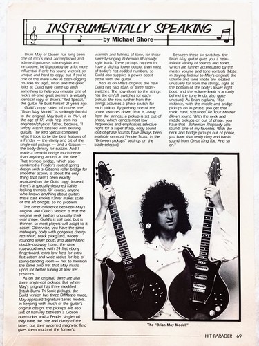 QUEEN~BRIAN MAY GUILD MODEL GUITAR~1985 POSTER FULL PAGE ARTICLE PINUP ...