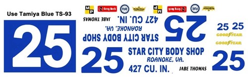 #25 Jabe Thomas Star City Body Shop 1966-1969 1/64th Scale Nascar ...