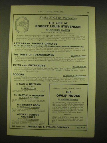 1924 Frederick A. Stokes Company Ad - The Life of Robert Louis ...