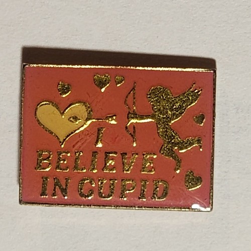 Cupid Dark Pink Pinback I Believe In Cupid Enamel Gold Tone Lapel Pin ...