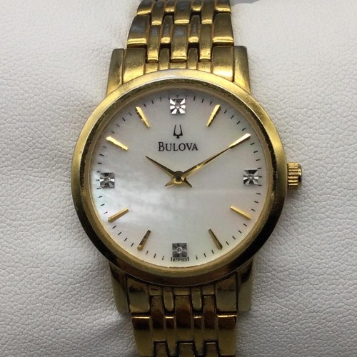 Bulova Womens Watch 27mm Gold Tone MOP 97P103 Dial Diamond Markers 6 ...
