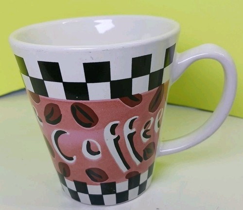 Fine Ceramics "Coffee" Black and Red Checker Mug. 4.5"x4". | eBay