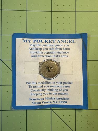 Vintage Catholic Pocket Angel Medal Franciscan Mission Associates Card ...