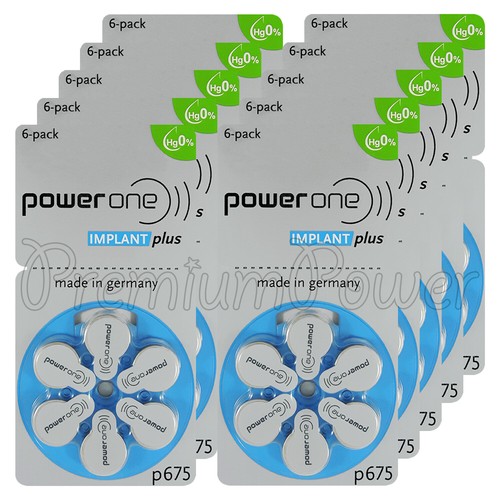 60 x Power One P675 Size Implant Plus batteries Cochlear Hearing aid ...