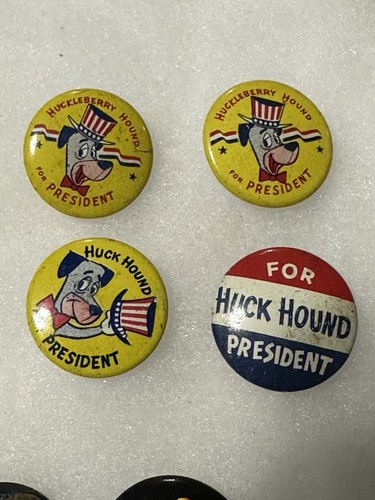 HUCKLEBERRY Hound For President Vintage Pin Lot of 4 Round Pinbacks ...