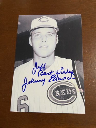 JOHNNY EDWARDS CINCINNATI REDS BASEBALL SIGNED AUTOGRAPH 3.5" X 5" B&W ...