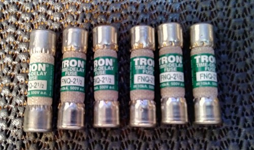 6 BUSSMANN Fuses TRON FNQ-2-1/2, 500V Time Delay, Used, Tested - GOOD ...
