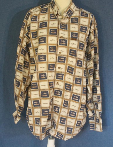 Woolrich Shirt Fish Fishing Pole Checkerboard Pattern Long Sleeve ...