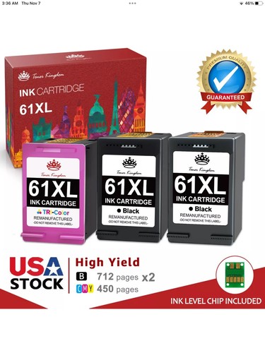 3PK 61XL Ink Cartridge For HP OfficeJet 2620 2622 4630 4635 ENVY 4500 ...